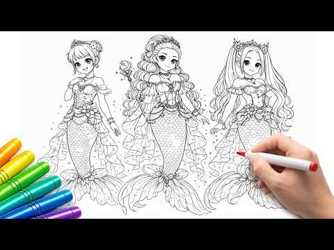 K-Pop Demon Hunter Huntrix ✨ Chibi Mermaid Glow Up | Rumi, Mira & Zoey 💖 Anime Coloring Pages