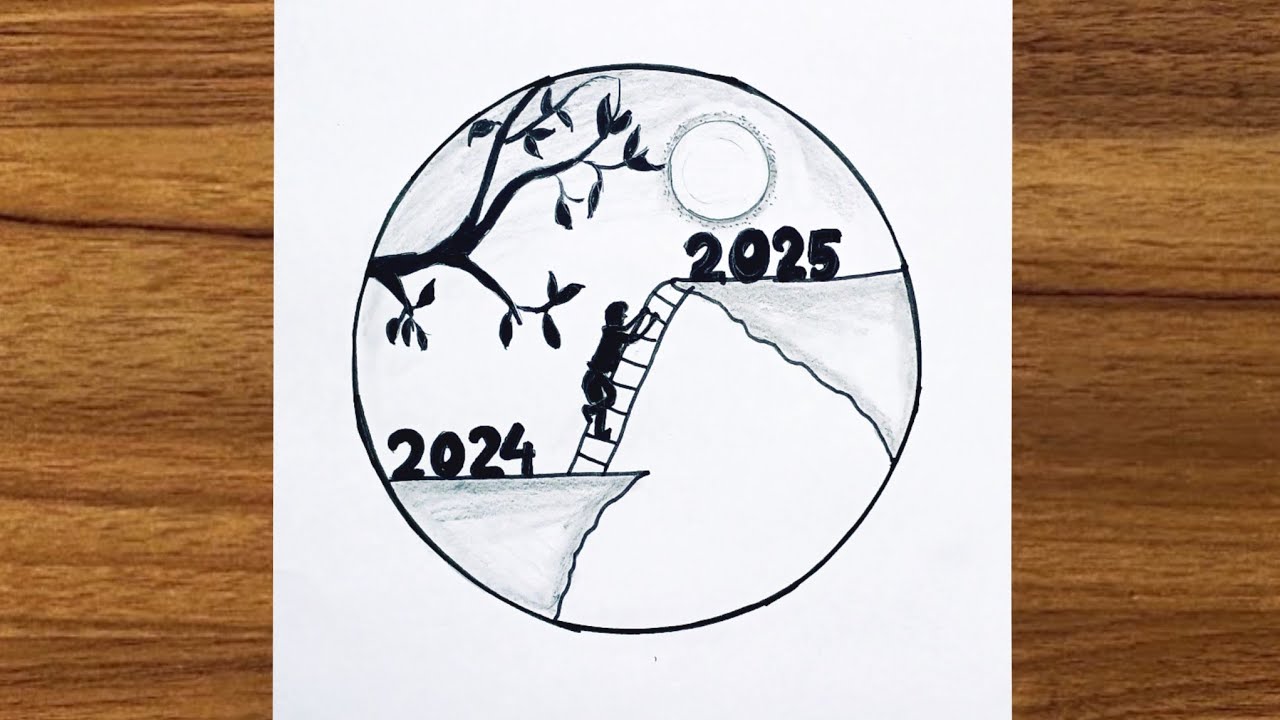 Happy New year Drawing 2025 | how to draw easy new year Drawing - YouTube