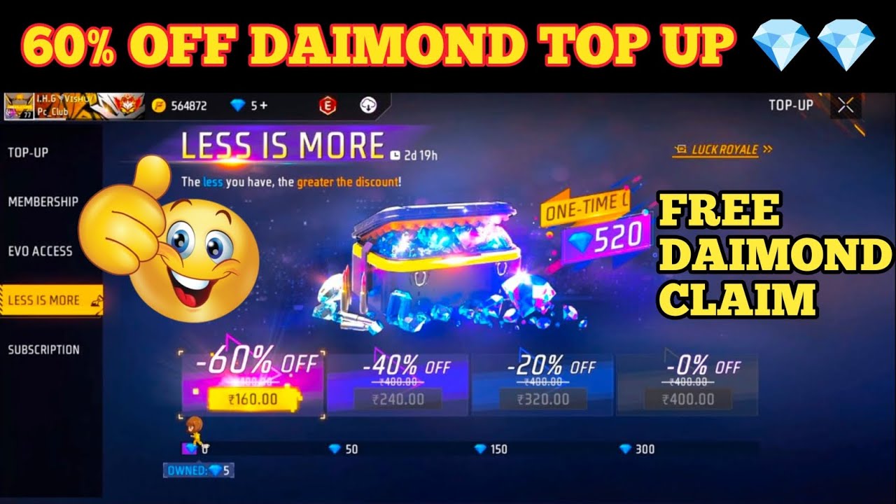 TOP - UP 60% OFF DAIMOND FREE FIRE DAIMOND CLAIM TODAY ONE TIME OFFER BUY || NIGHT HOWL GAMER ...