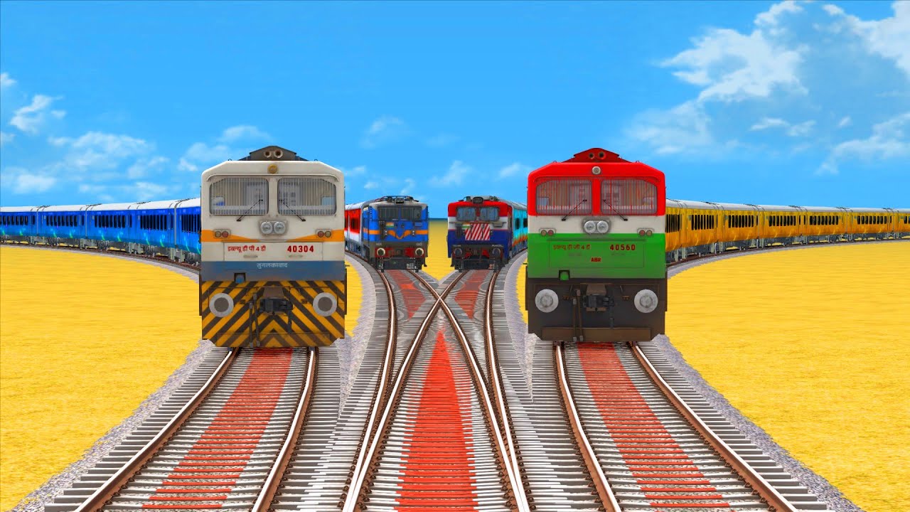 4 TRANSPORTING PASSENGER TRAINS CROSSING ON RISKY CURVE SHARP BEND ...