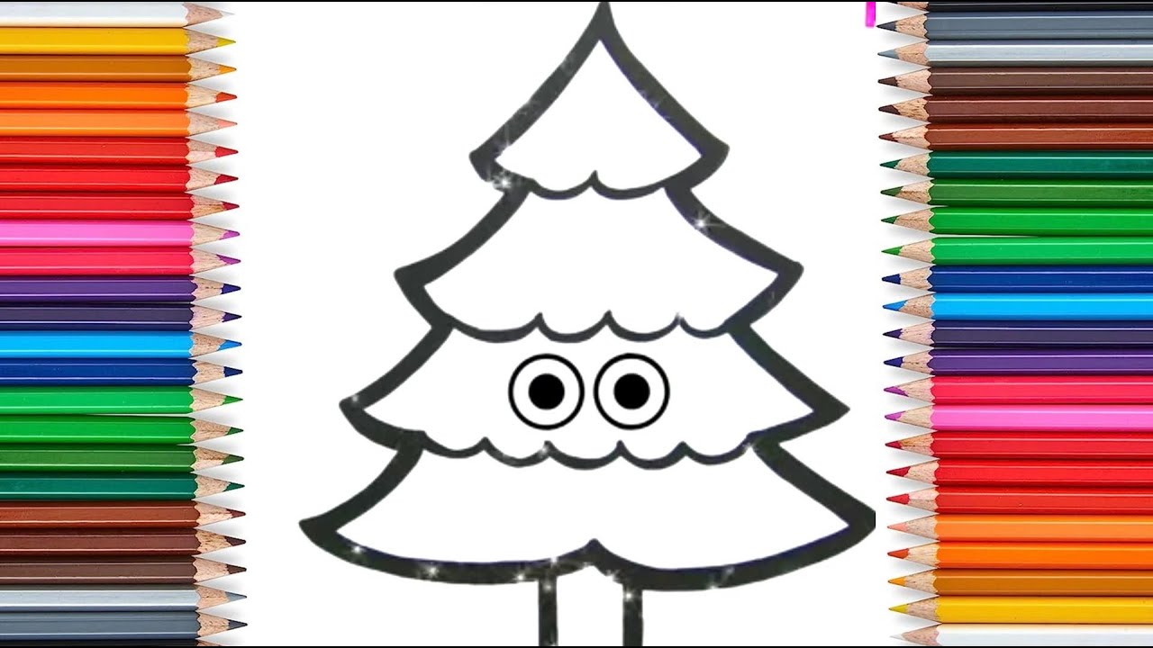 How to draw and color Christmas tree, easy drawing for kids and ...