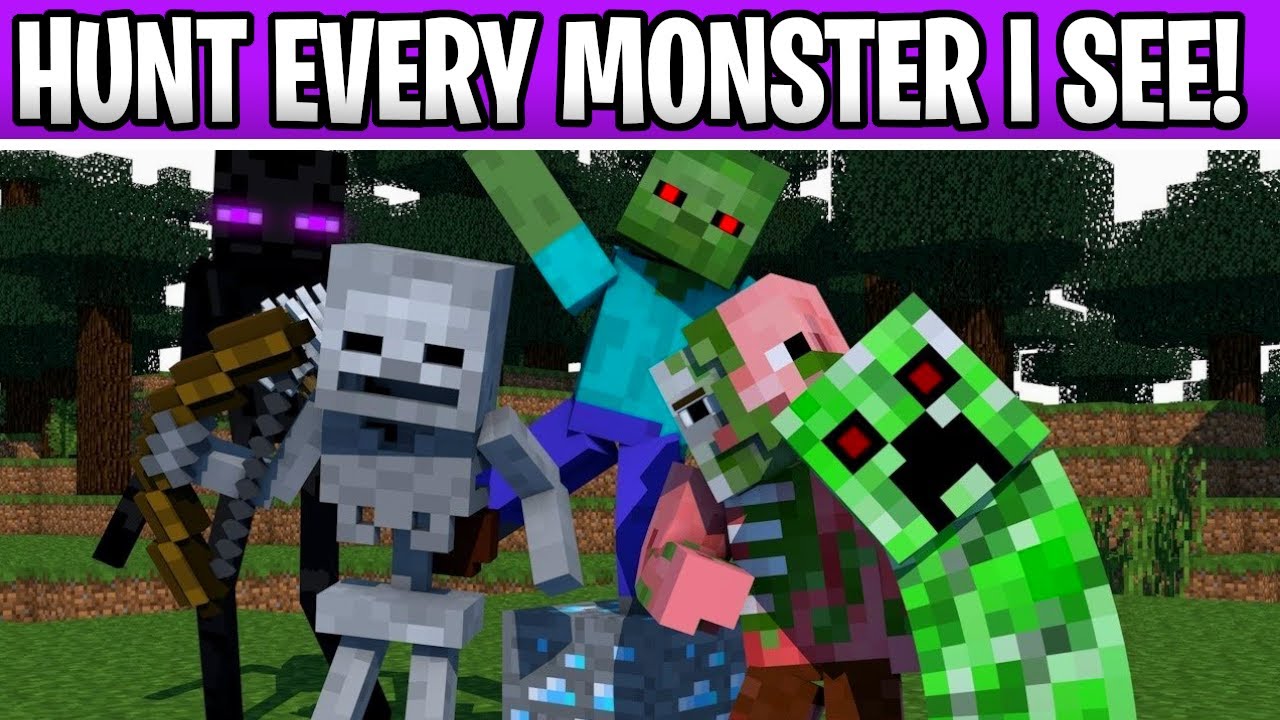 Minecraft Fighting Every Monster I See! Survival Challenge!!! - YouTube