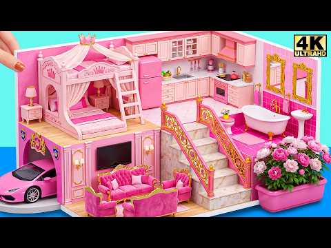 🐰🌈 Build Cute Pink Bunny Barbie House with Bunk Bed & Bubble Bath ❤️ | DIY Miniature House