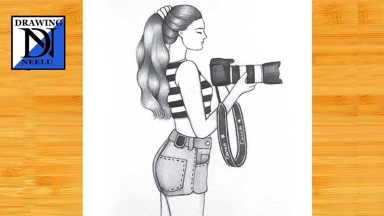 How to draw a Girl with holding camera || Pencil drawing tutorial ...