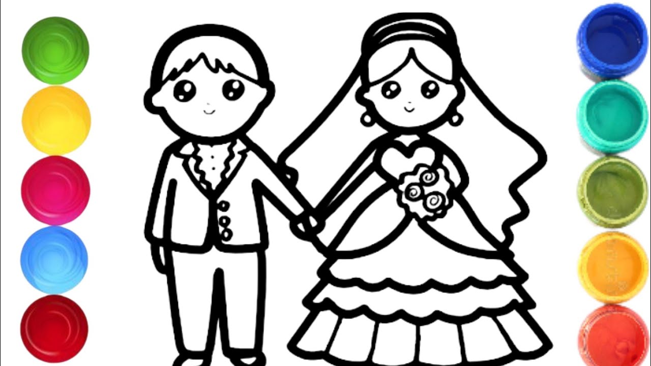 How to draw a bride 👰and groom 🕴️for children - YouTube