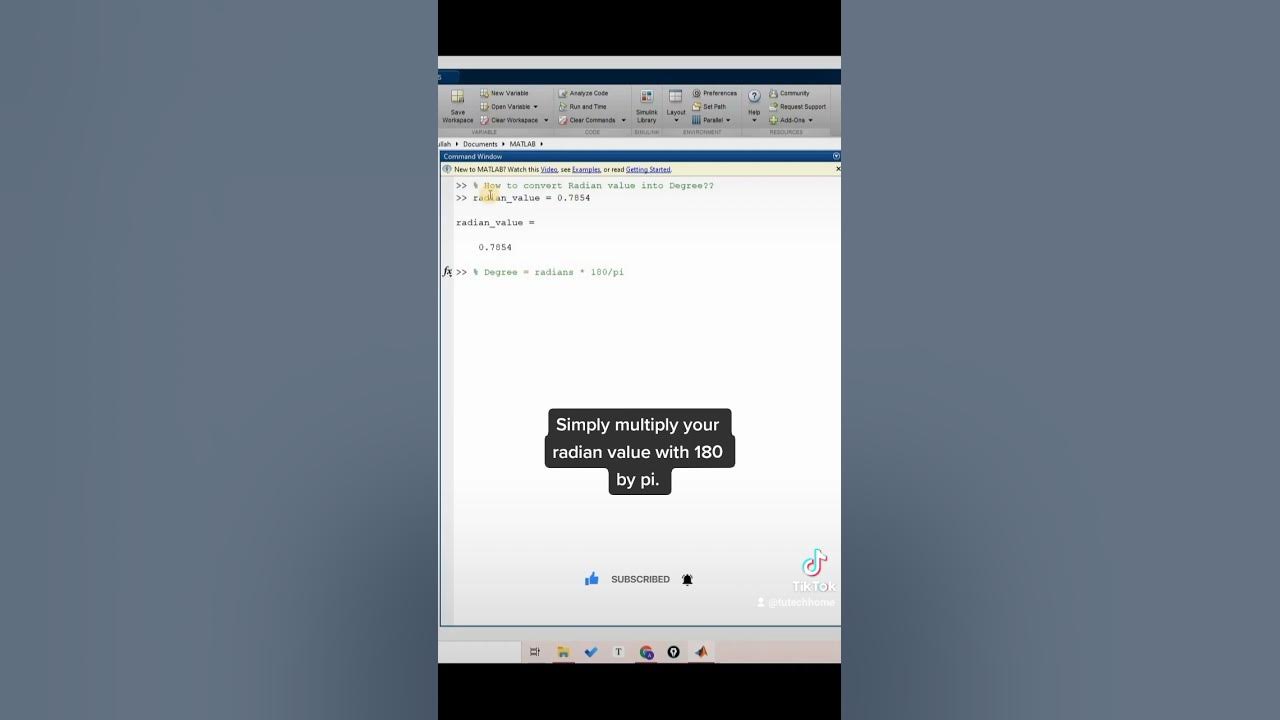 Conversion Radian value to Degree [angle] in MATLAB | #shorts - YouTube