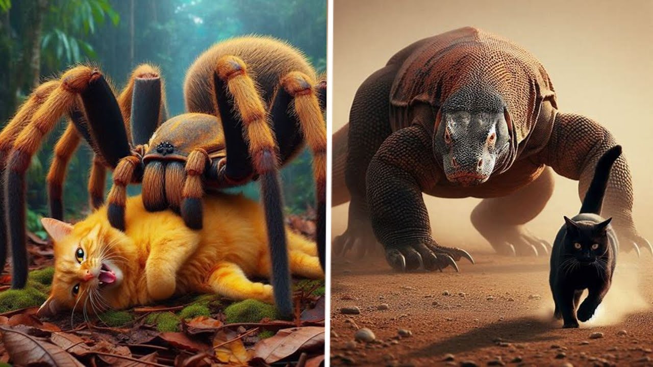 Sad Story Cat Vs Spider & Cat Vs Komodo || cat ai aicat funnycats ...