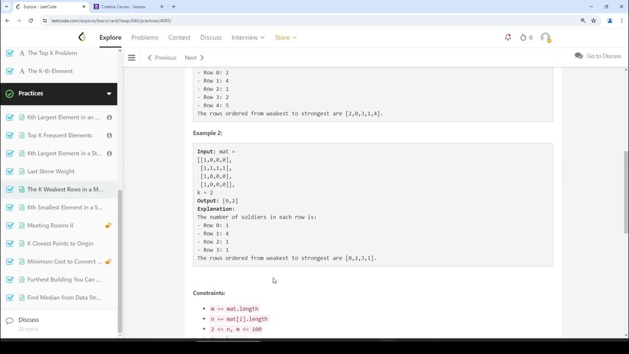 5 The K Weakest Rows In A Matrix Arabic Youtube