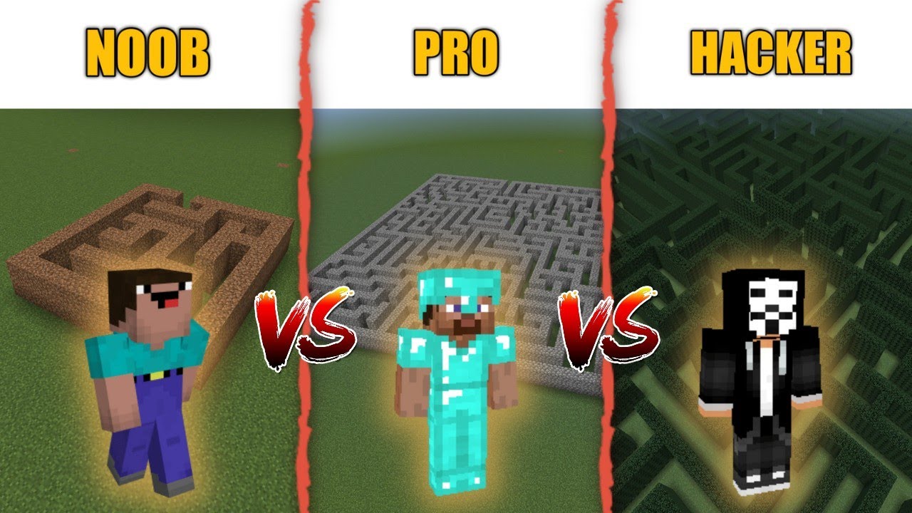 Minecraft NOOB vs PRO vs HACKER: MAZE BUILD CHALLENGE! - YouTube