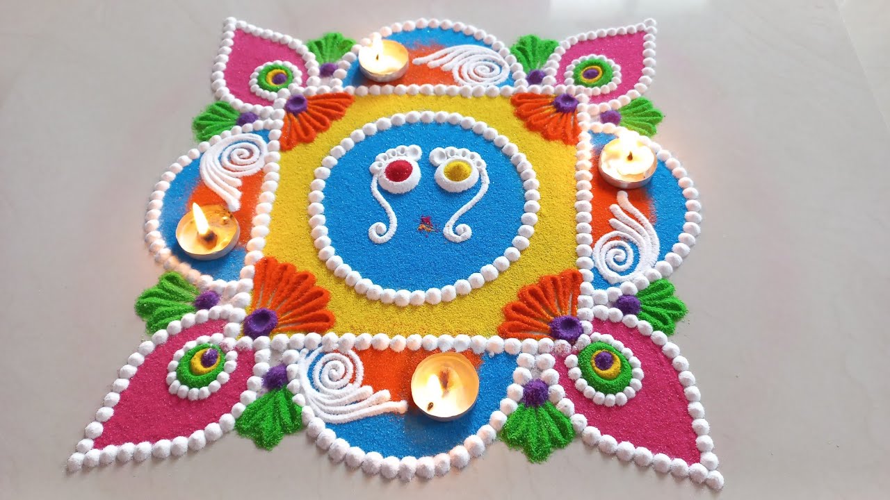Gauri pujan rangoli design | Easy rangoli designs for diwali | Laxmi ...