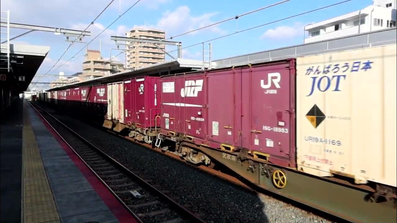 EF65-2080[新]牽引の下り貨物列車5087レ JR野江駅2番のりば通過 2025年1月13日撮影 - YouTube