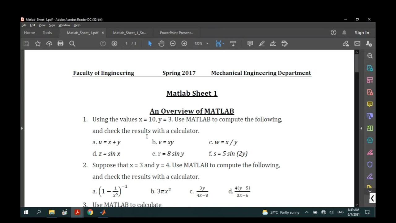 Matlab: Section 1 Introduction and sheet 1 - YouTube