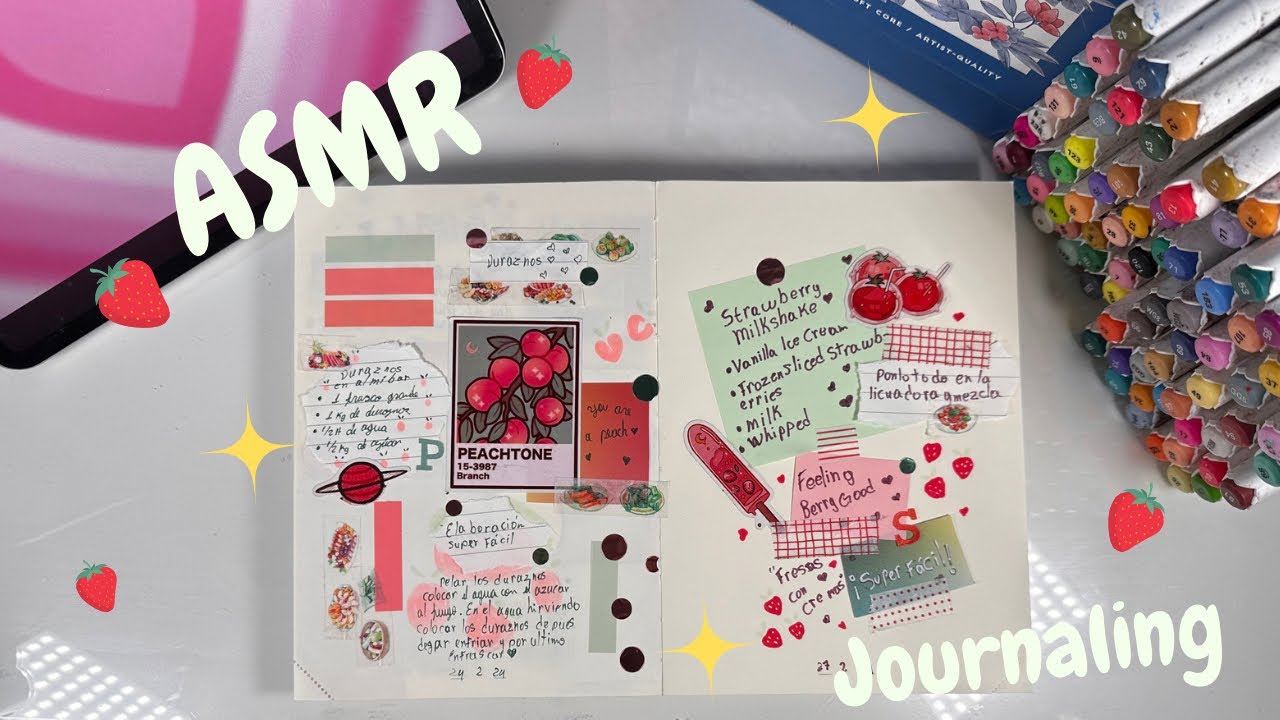 ASMR journaling (strawberry decorating ) Relaxing journaling - YouTube