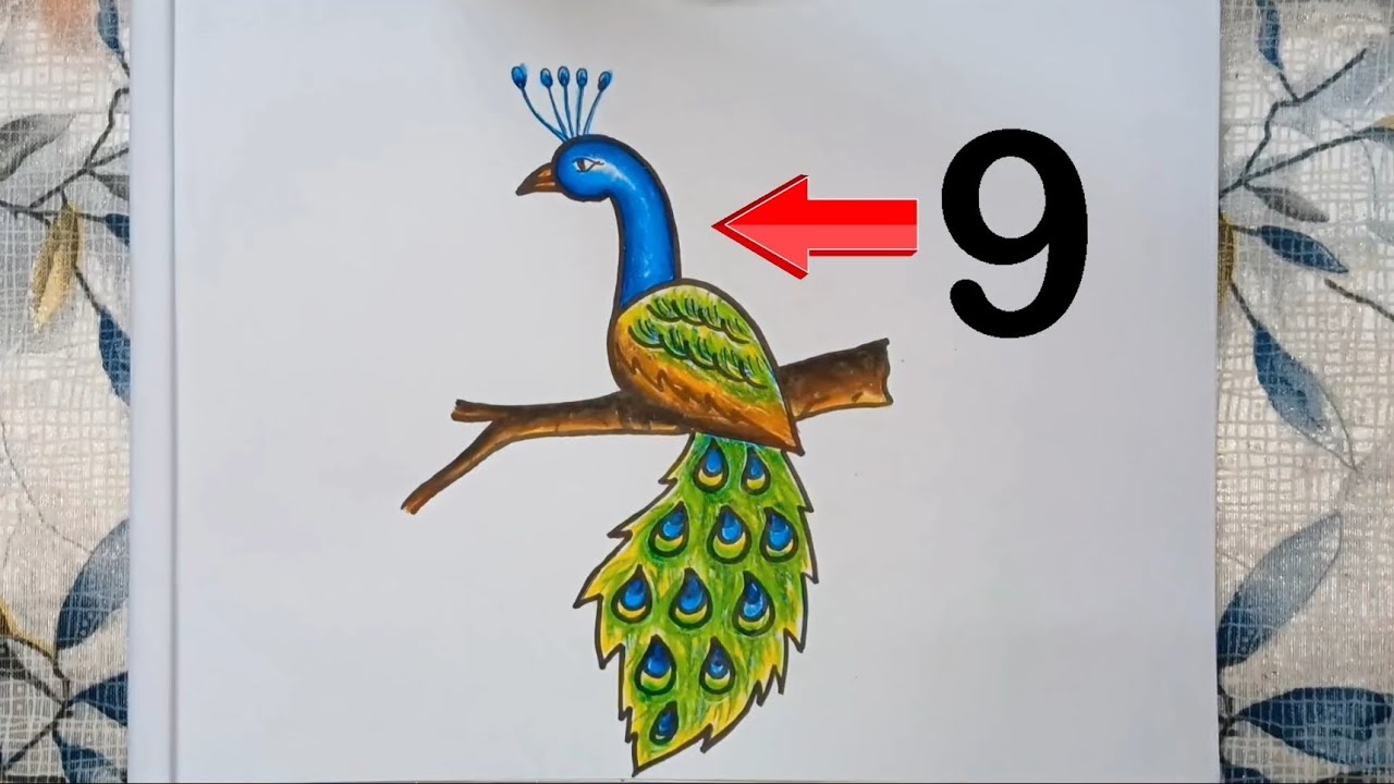 How to Draw pictures using Numbers//Peacock Drawing From 9 Number ...