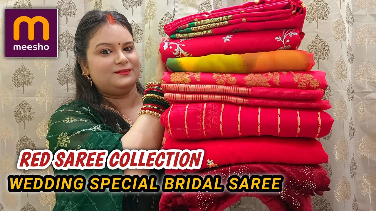 Meesho Red bridal saree haul | Wedding special saree | saree haul ...