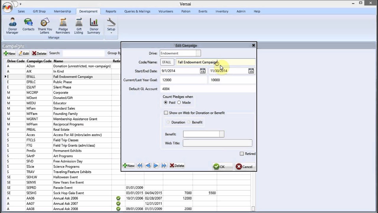 Versai - Set Up Drives, Campaigns, Promotions - YouTube