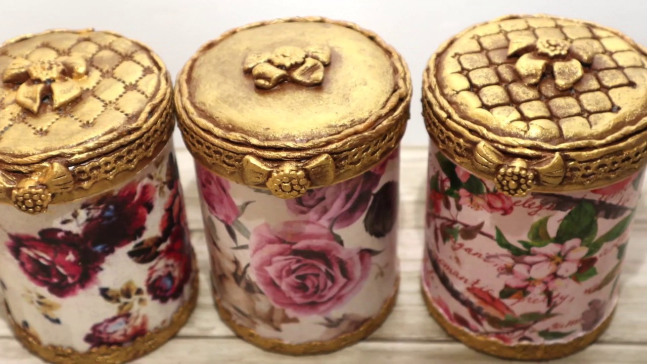 # 5 DIY decor | Recycled plastic cans |Decoupage of Cans - YouTube