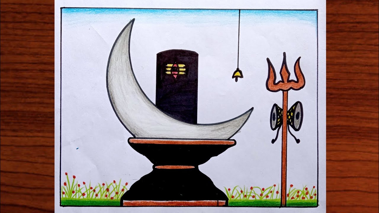 Shivling With Moon Drawing/Shivling Drawing/Shivratri Drawing/shivji ...