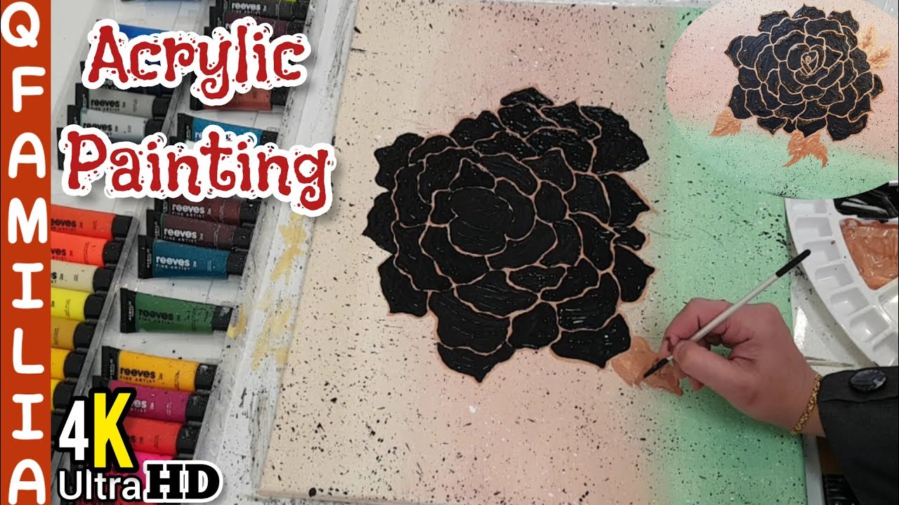 Black Rose Acrylic Painting | Blending and Splatter Techniques | How to ...