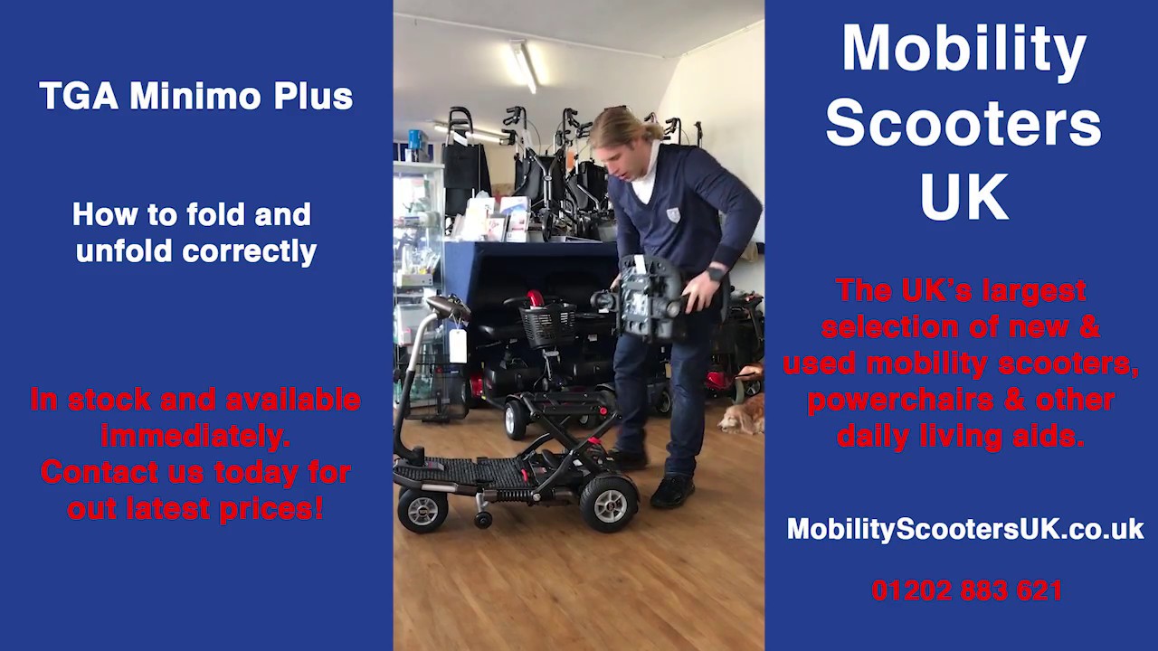 How to fold and unfold a TGA Minimo Plus Folding Mobility Scooter - YouTube