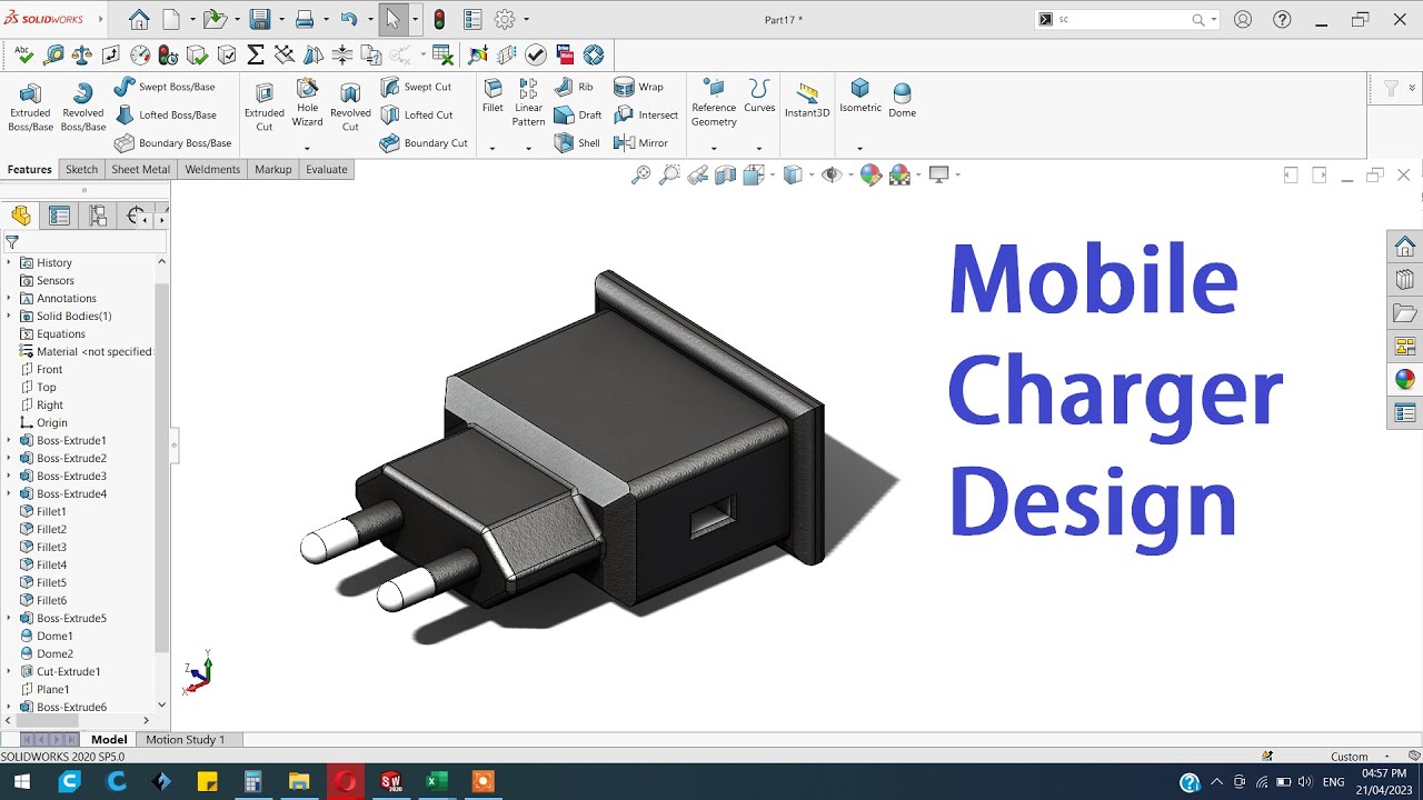 Solidworks mobile charger design tutorial for beginners. - YouTube
