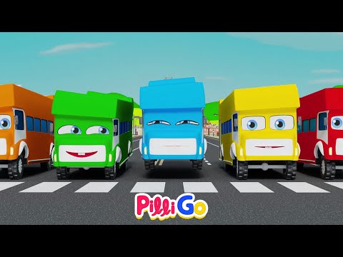 Bus Surprise Colorful Song and Nursery Rhymes for Kids | Pilli Go World | Learn Animals with buses