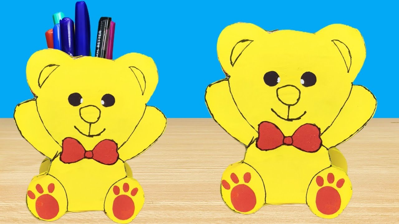 Teddy Bear Pen Holder | DIY Pen stand | How to make pen holder with ...