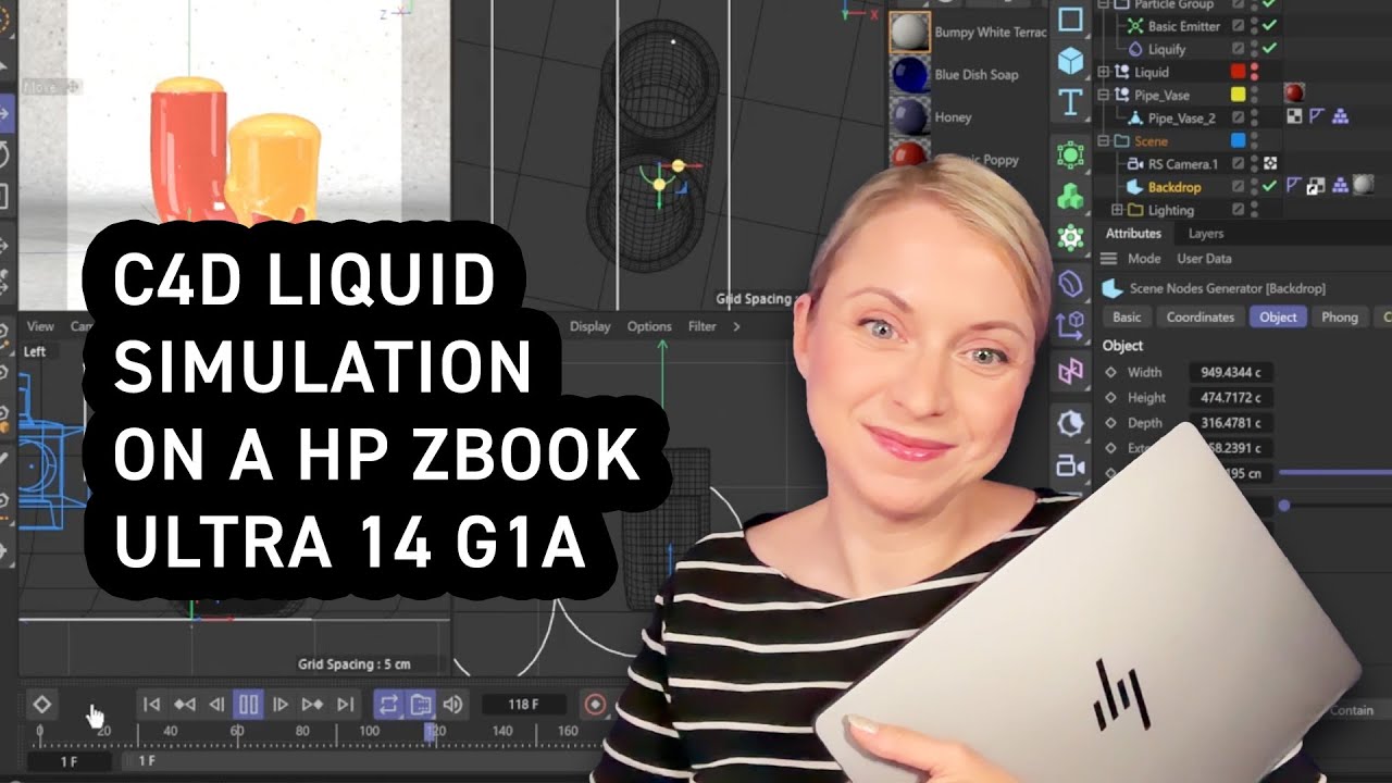 C4D liquid simulation on a HP ZBook Ultra 14 G1a - YouTube