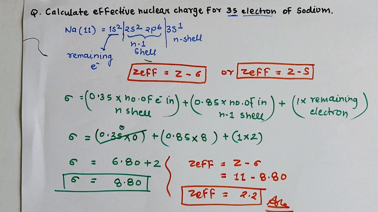 Calculate effective nuclear charge for 3s electron in sodium. ( Z=11 ...
