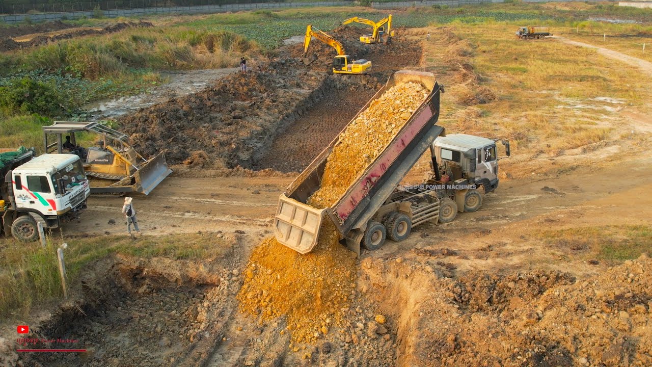 New Venue Of Big Project Komatsu Dozer Heavy DumpTrucks In Build ...