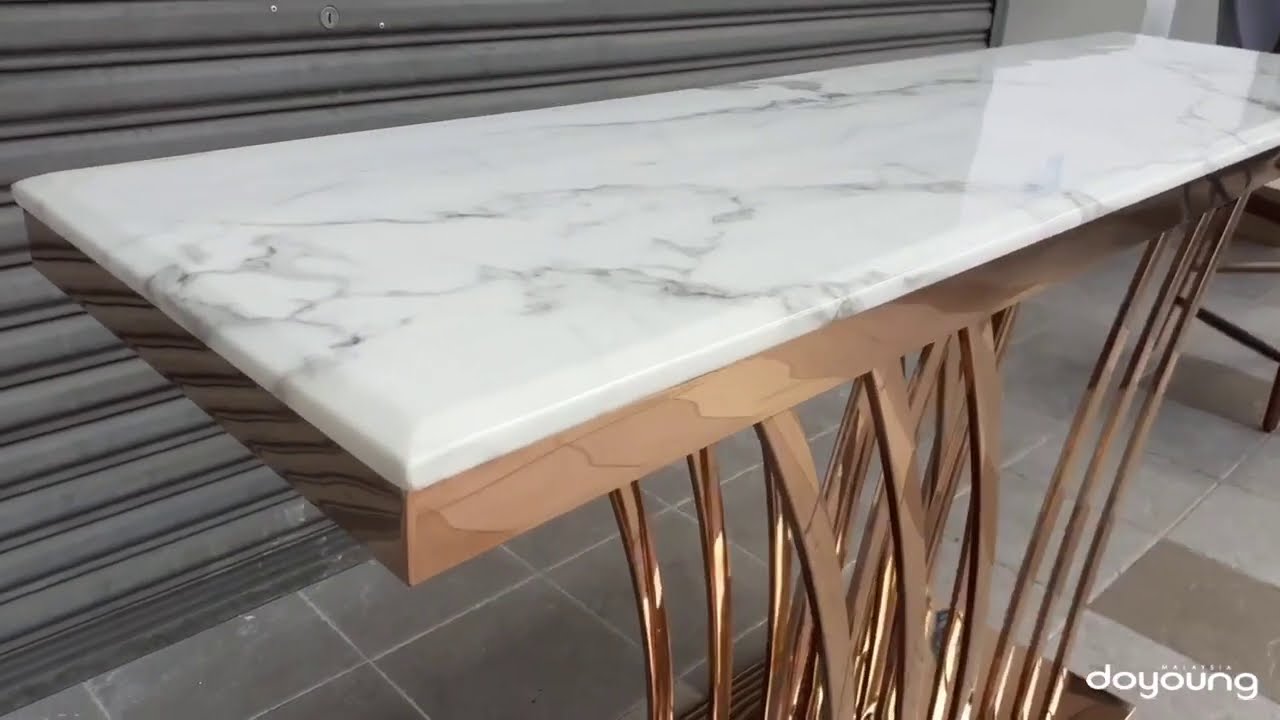 VELLIZ (150cm Rose Gold) Console Table with Faux Marble Top - YouTube