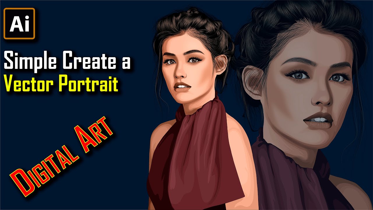 How to draw Vector Art in illustrator | Digital Portrait illustration ...