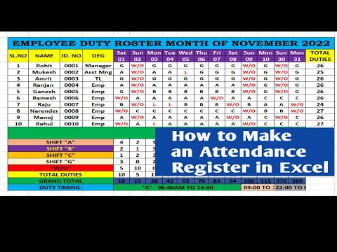 🔥🔥 How to Make a Automated Attendance Register | एक्सेल में ड्यूटी ...