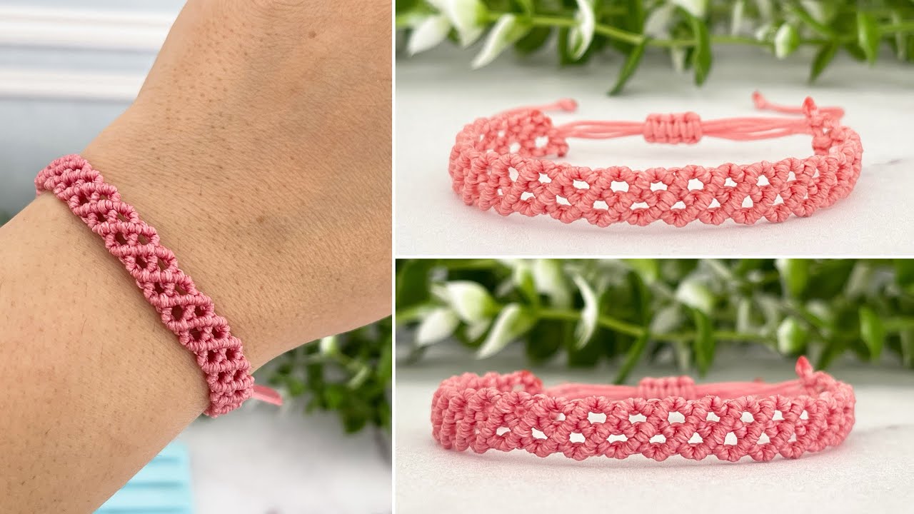 Easy Micro Macrame Bracelet Tutorial | Elegant DIY Pink Waxed Cord ...