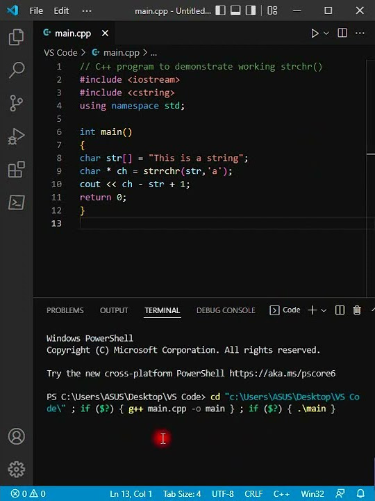 C Program To Demonstrate Working Strchr Youtube 0059