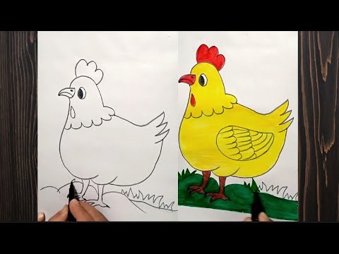 How to Draw Hen Step by Step || chicken Drawing Colour for Beginners ...
