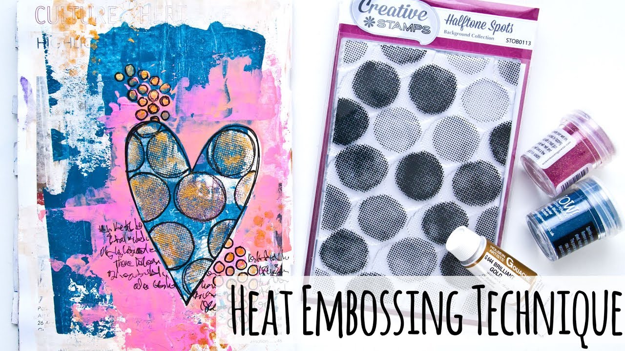 Simple Mask And Heat Embossing Technique - Art Journal Page - YouTube