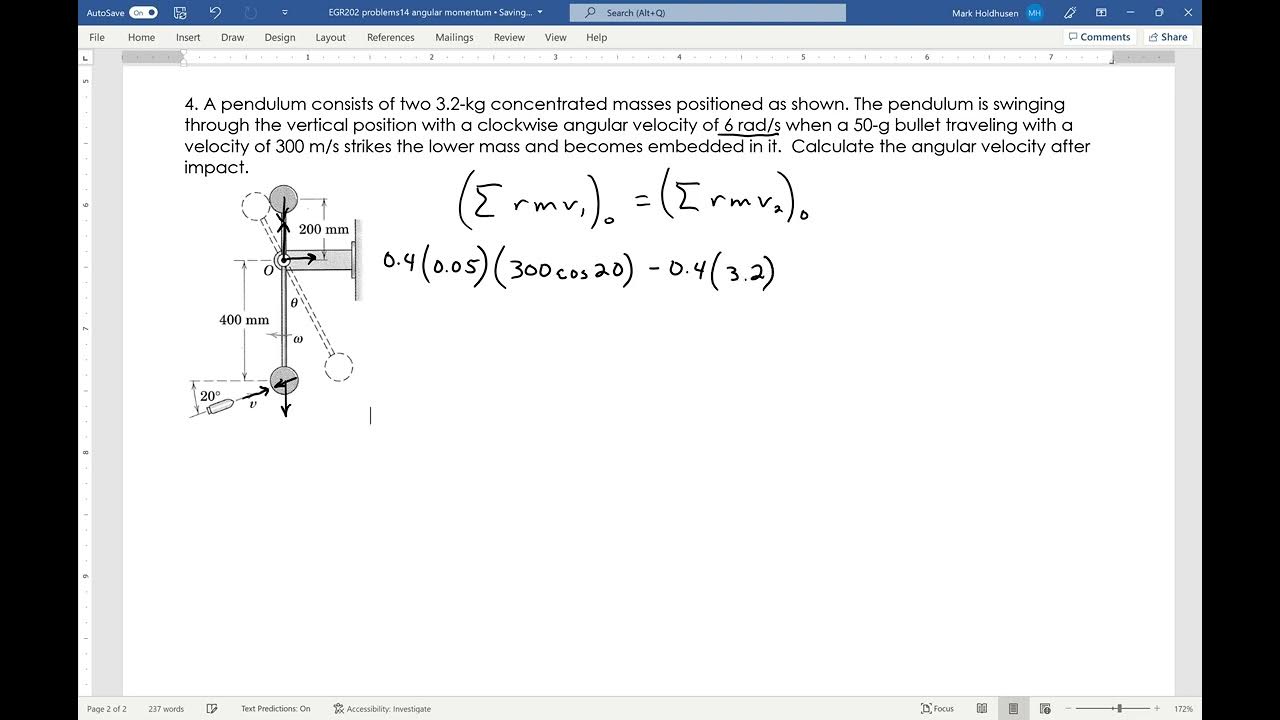 Dynamics Angular Momentum Example 4 - YouTube