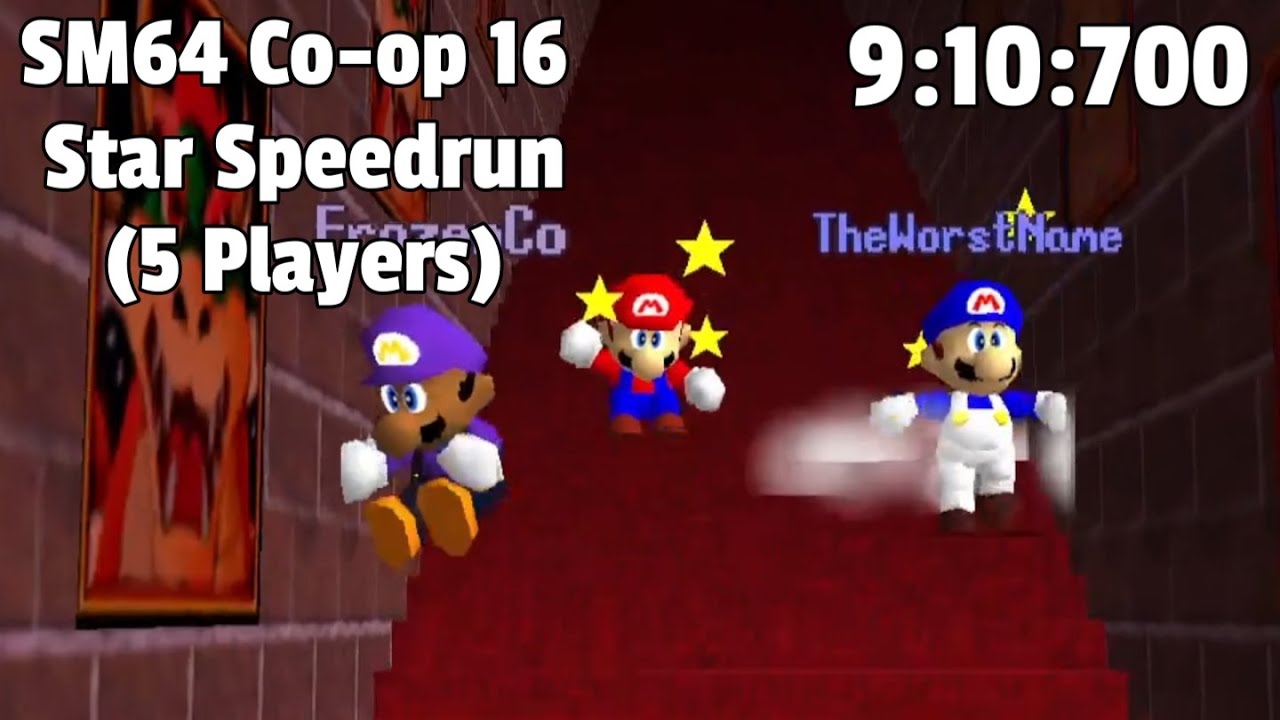SM64 Co-op 16 Star Speedrun (5 Players) 9:10 - YouTube