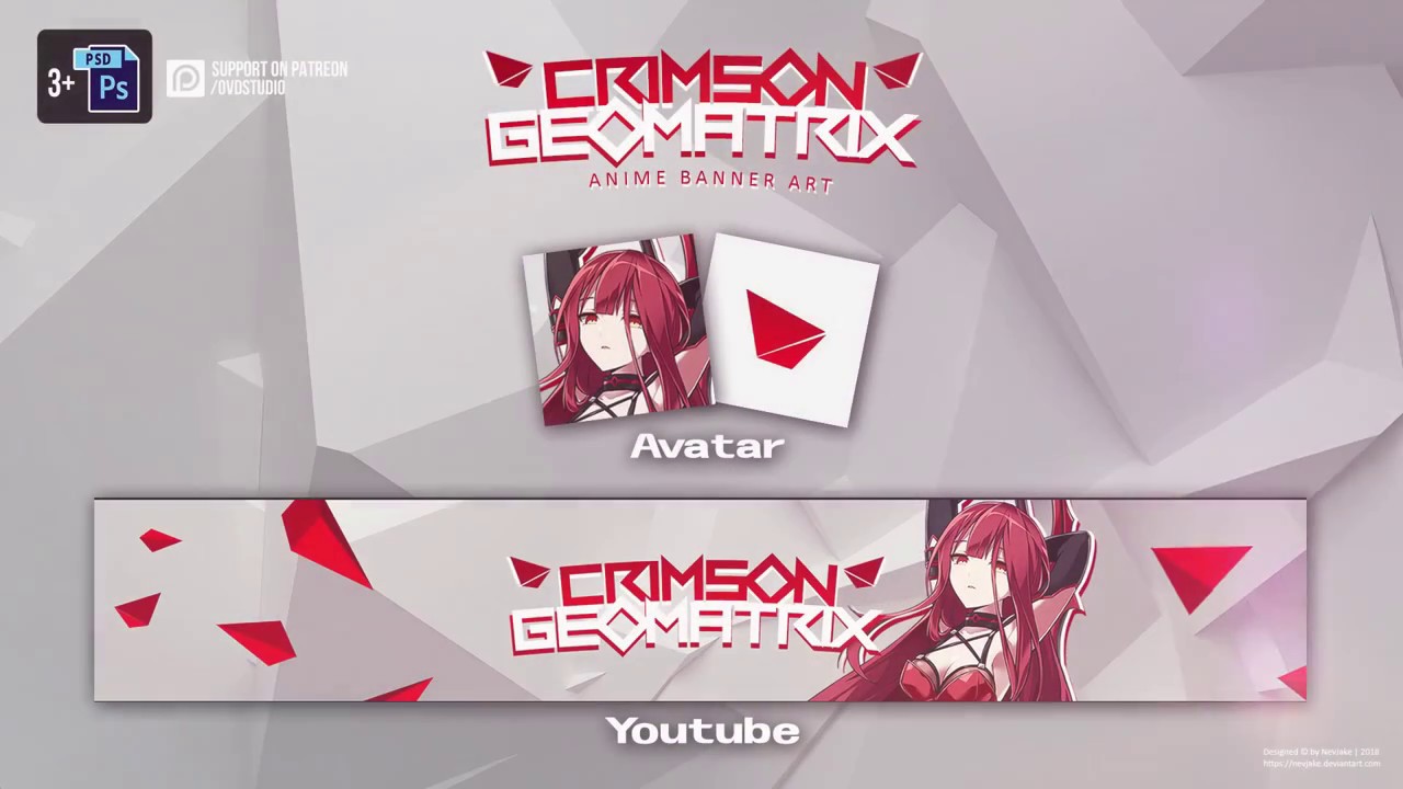 Anime Youtube Banner Template - Crimson Geomatrix《深红色超立方》 [Free ...