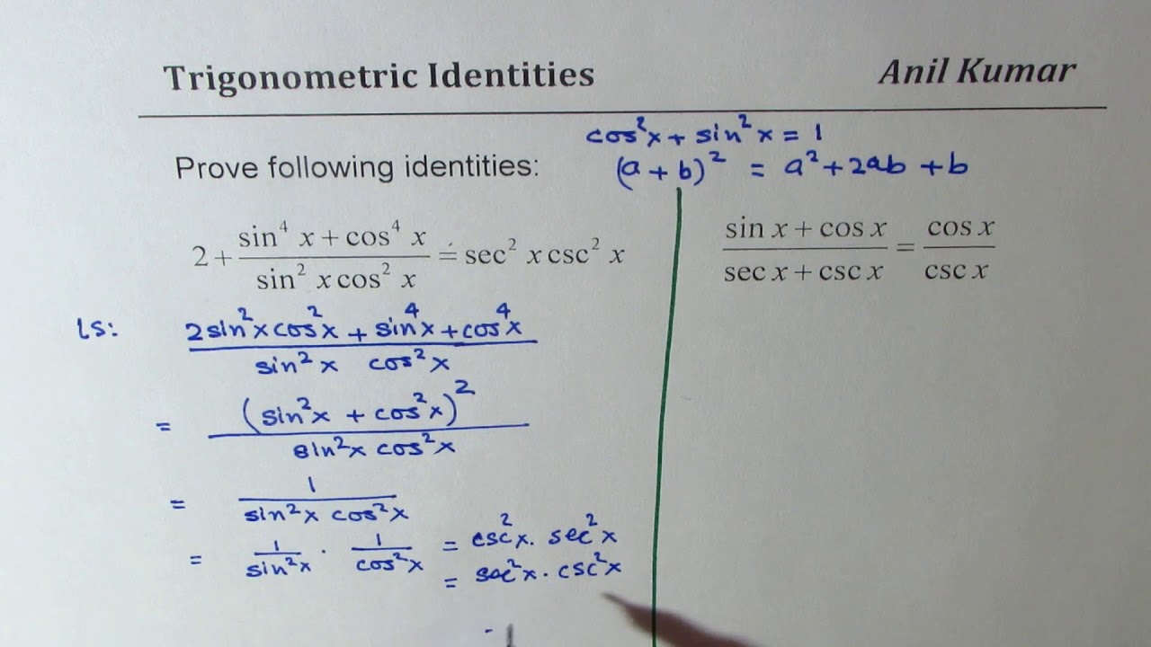 Trigonometric Identity 2 sin 4x cos 4x sin 2xcos 2x Sec 2x Csc 2x