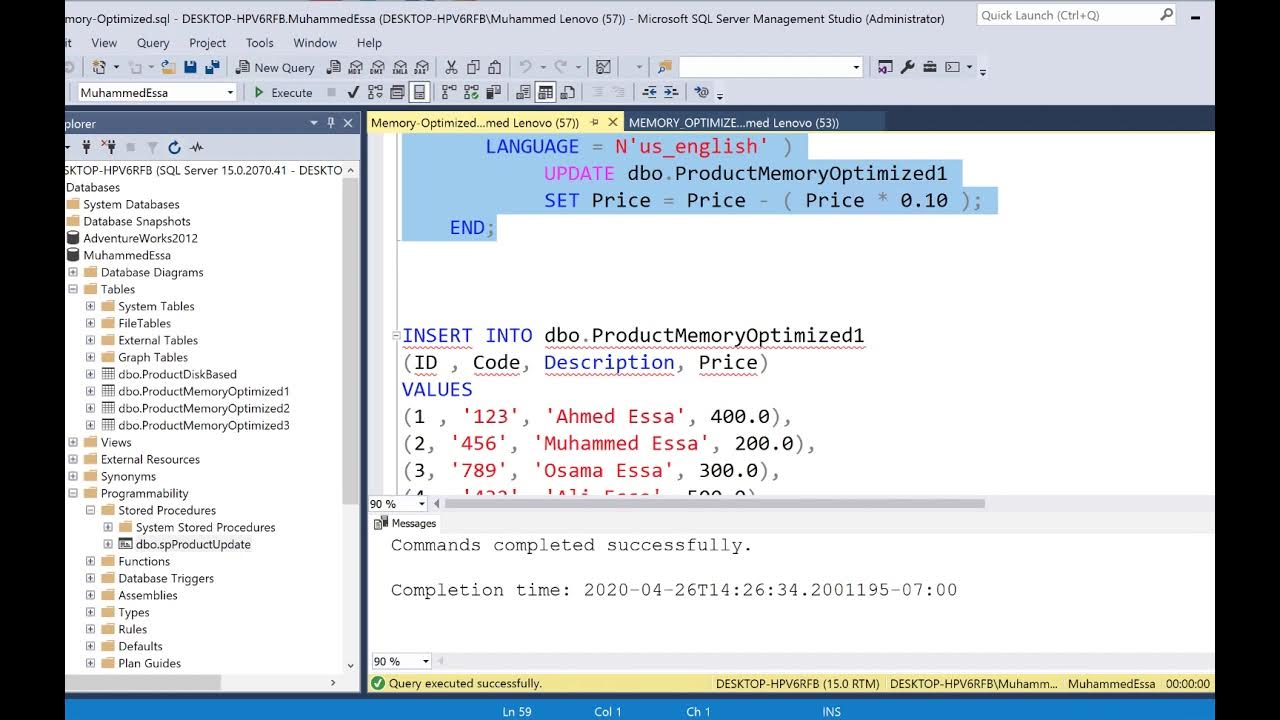 67 Natively Compiled Stored Procedures Microsoft SQL Server - YouTube