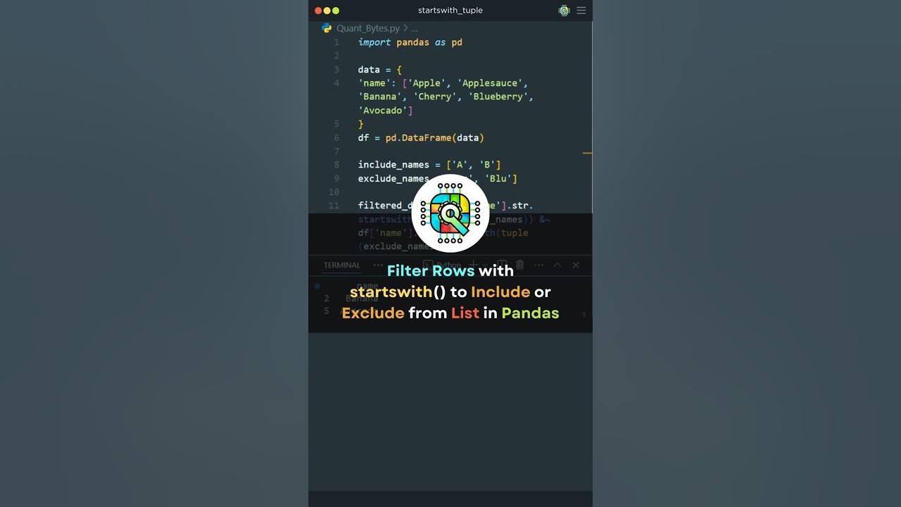 🎥 Filter Rows with startswith() function to Include or Exclude from List in Pandas! 🐍💡 - YouTube