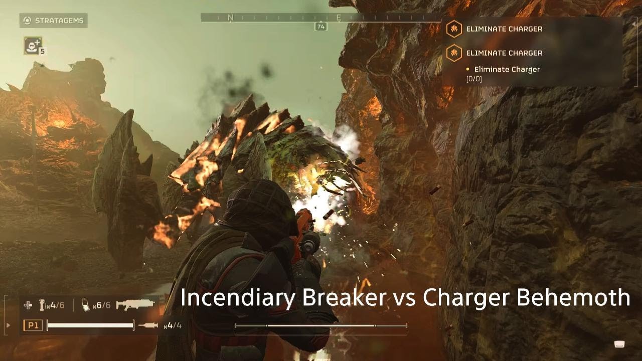 Incendiary Breaker vs Charger Behemoth - HELLDIVERS 2 - YouTube