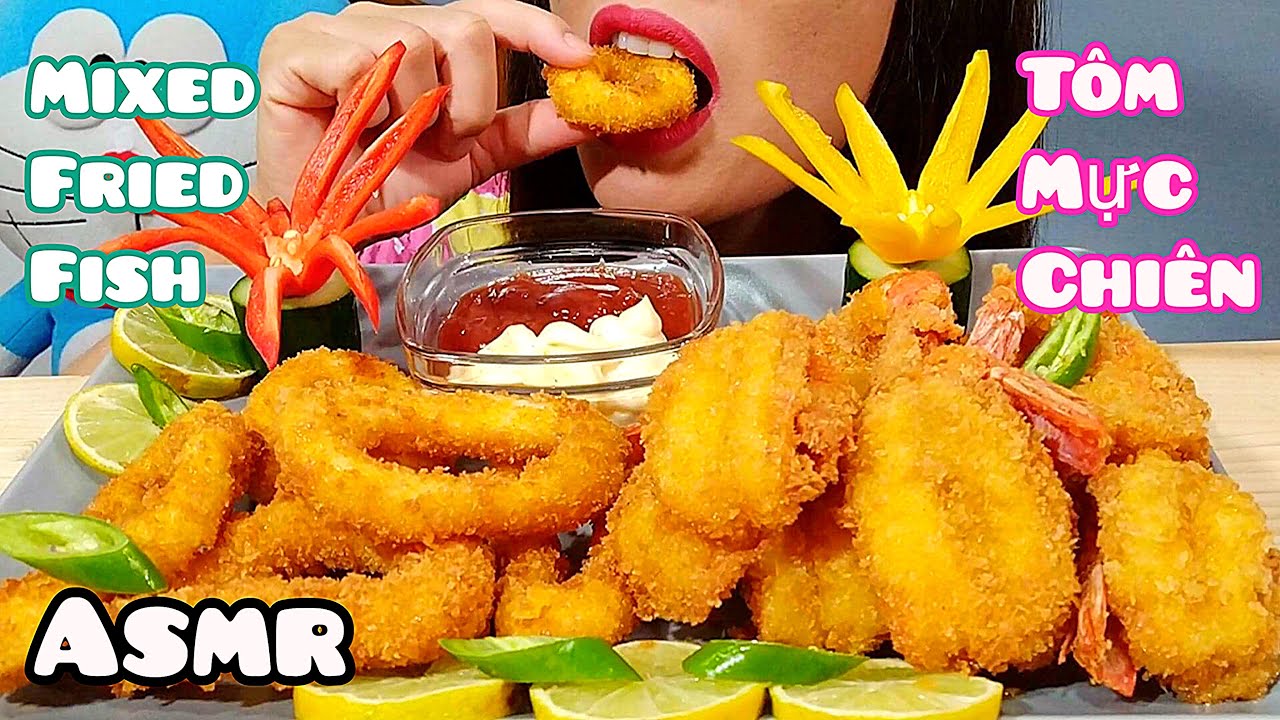 ASMR Mixed Fried Fish (Shrimps & Squid Rings) Mukbang Eating Sounds ...