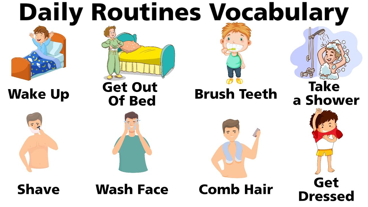 "Learn English : Daily Routines Vocabulary 🕒 | Morning to Night Words ...