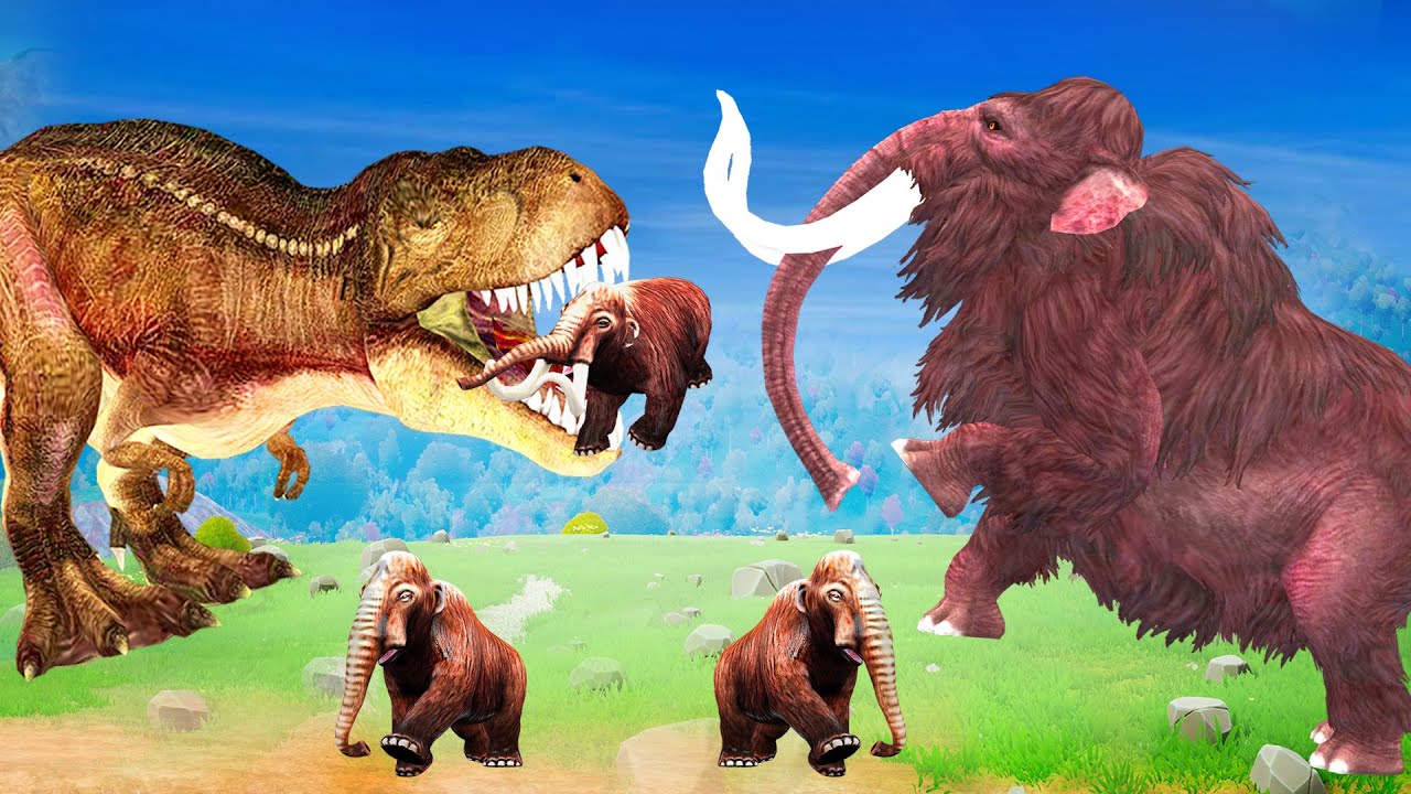 Mammoth Elephant VS T-Rex Dinosaur Chase Baby Mammoth Fight Rescue ...