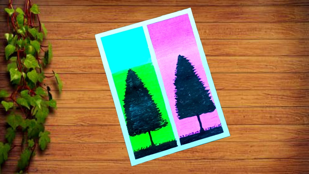Two different beautiful tree ||easy way to draw scenary drawing - YouTube