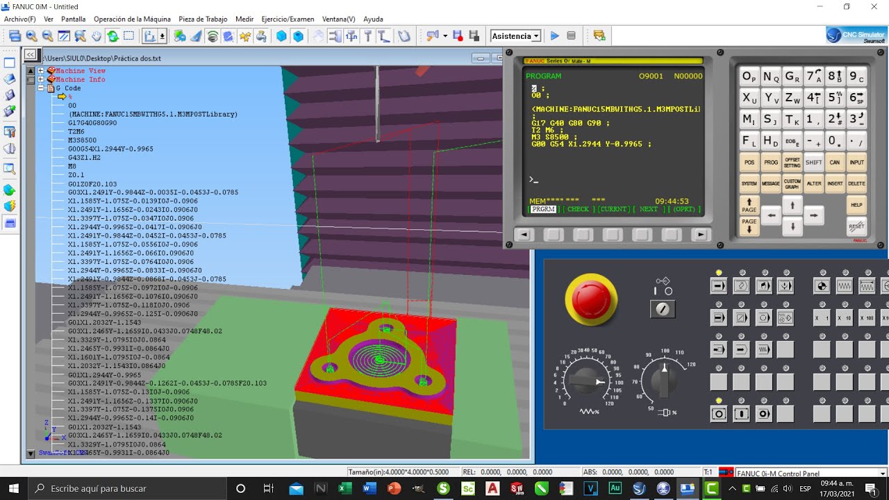 Práctica dos. Simulación de un programa generado en SurfCAM con ...
