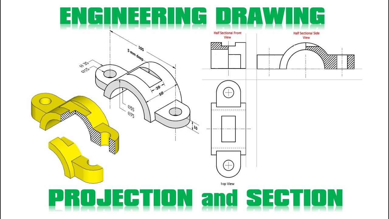 Engineering Drawing Projection and Section - YouTube